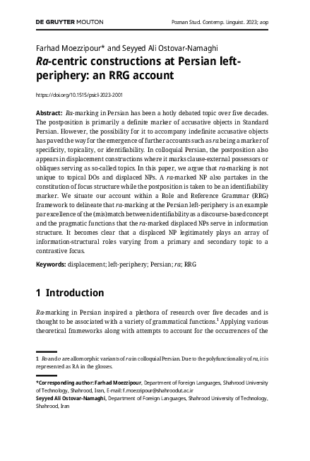 (PDF) RA-centric constructions in Persian left periphery: an RRG account