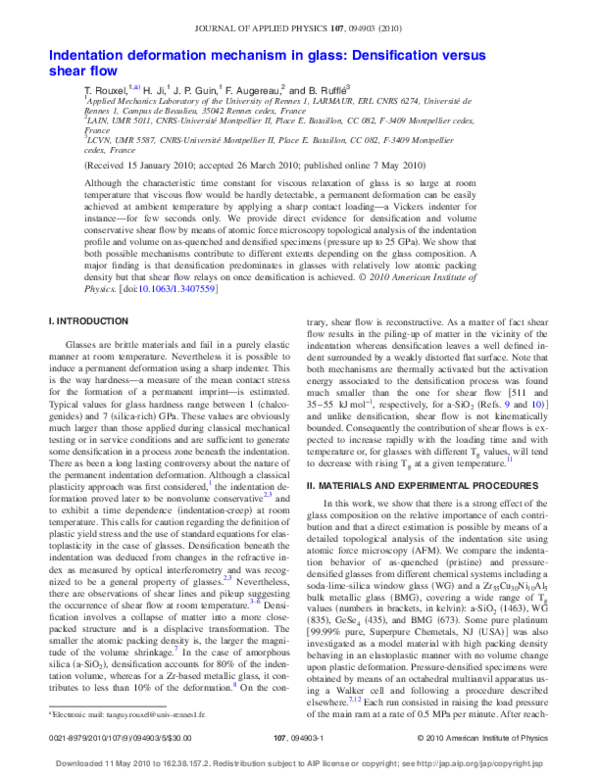 (PDF) Indentation deformation mechanism in glass: Densification versus ...