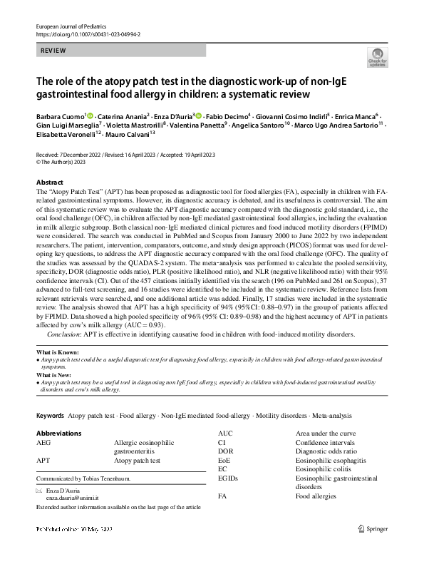 Pdf The Role Of The Atopy Patch Test In The Diagnostic Work Up Of Non Ige Gastrointestinal