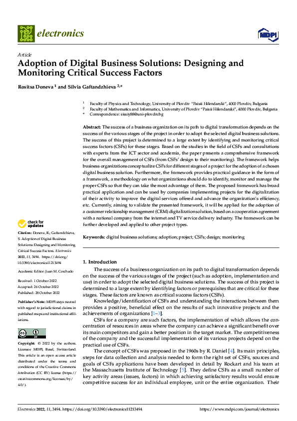 (PDF) Adoption of Digital Business Solutions: Designing and Monitoring ...