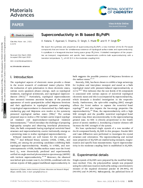 (PDF) Superconductivity in Bi based Bi2PdPt