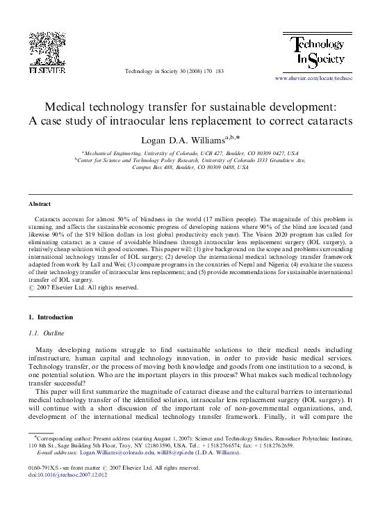 (PDF) Medical technology transfer for sustainable development: A case ...