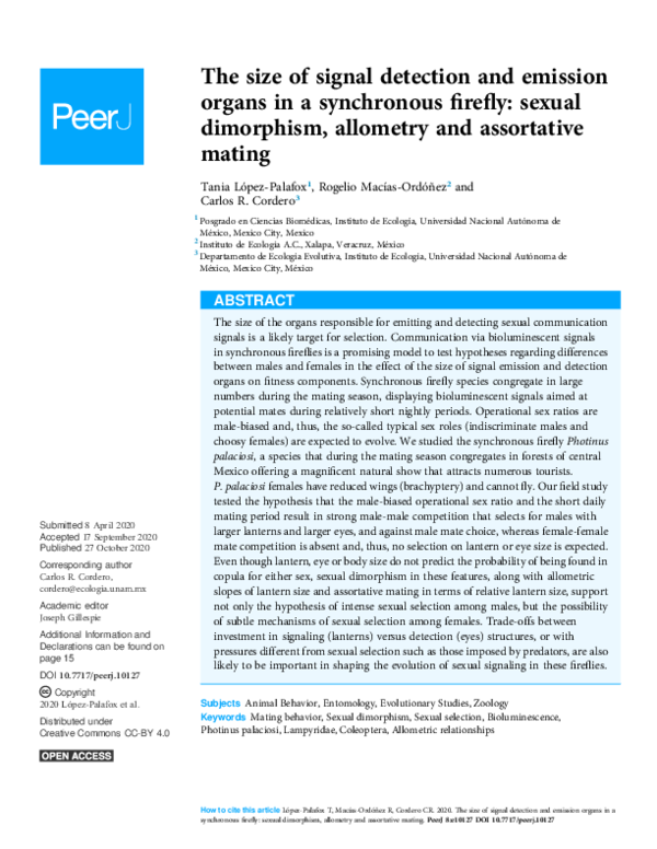 (PDF) The size of signal detection and emission organs in a synchronous ...