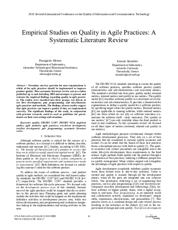 (PDF) Empirical Studies on Quality in Agile Practices: A Systematic Literature Review
