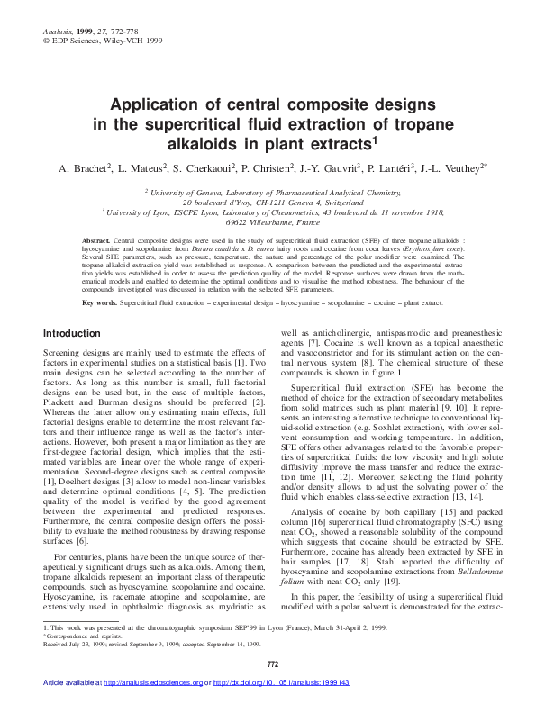 (PDF) Application of central composite designs in the supercritical fluid extraction of tropane ...