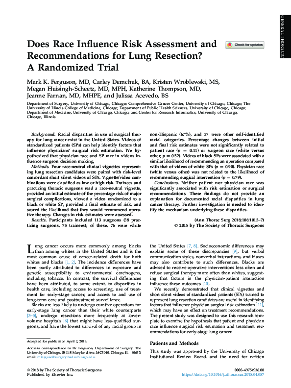 (PDF) Does Race Influence Risk Assessment and Recommendations for Lung ...