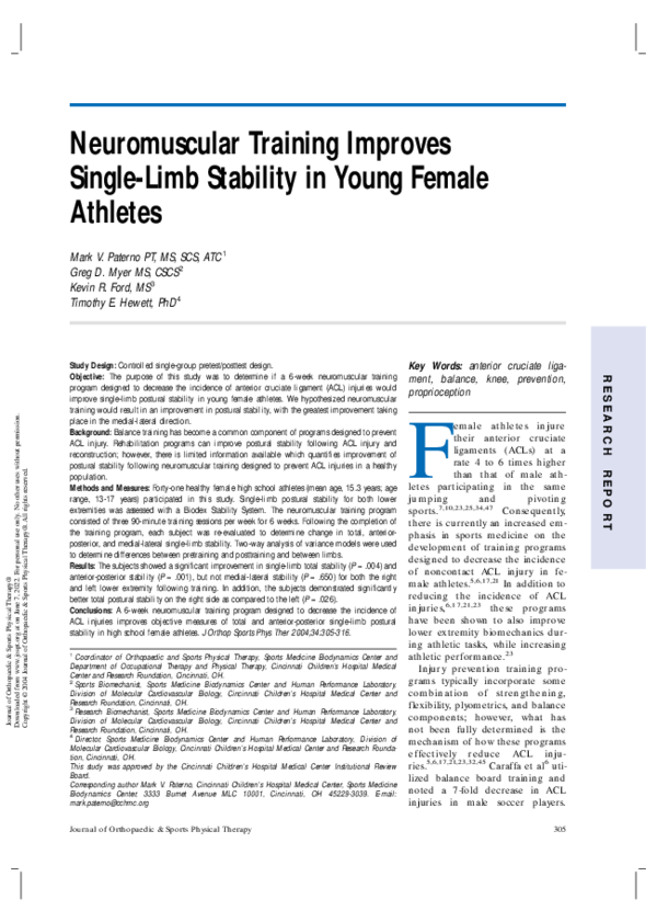 (PDF) Neuromuscular Training Improves Single-Limb Stability in Young ...