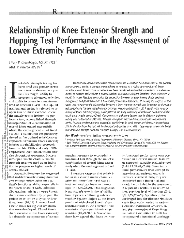 (PDF) Relationship of Knee Extensor Strength and Hopping Test ...