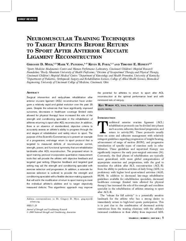 (PDF) Neuromuscular Training Techniques to Target Deficits Before ...
