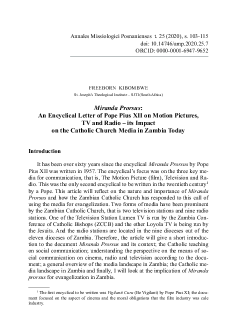 (PDF) Miranda Prorsus: An Encyclical Letter of Pope Pius XII on Motion ...