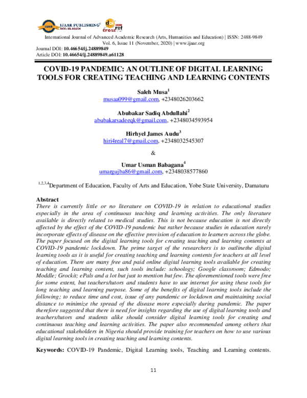 (PDF) COVID-19 Pandemic: An Outline of Digital Learning Tools for ...