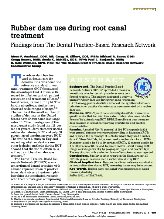(PDF) Rubber dam use during root canal treatment