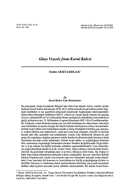 (PDF) Glass Vessels from Kurul Kalesi