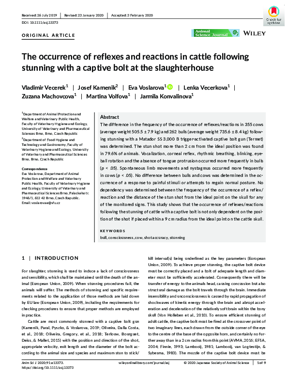 (PDF) The occurrence of reflexes and reactions in cattle following ...