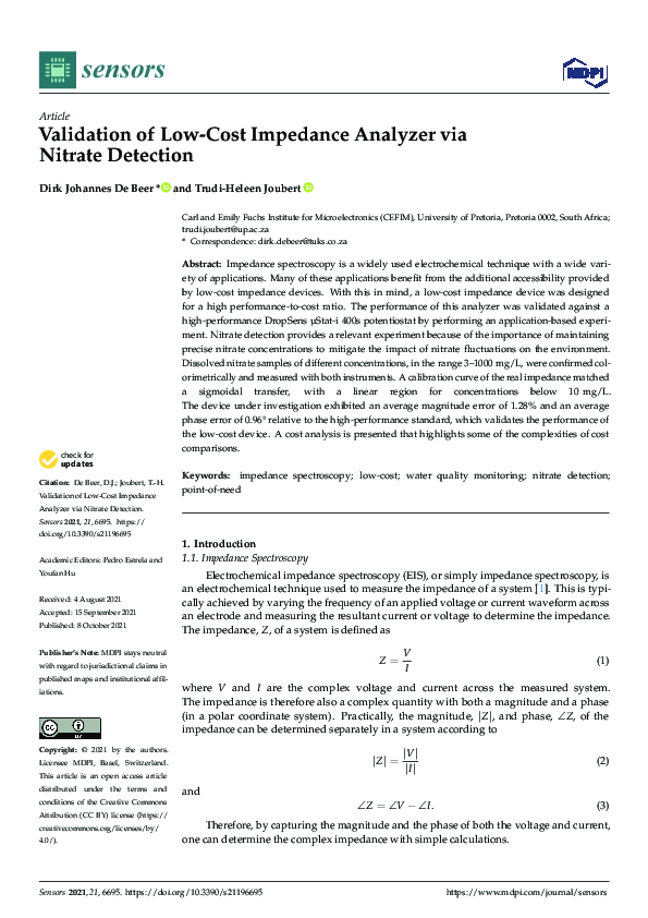 (PDF) Validation of Low-Cost Impedance Analyzer via Nitrate Detection