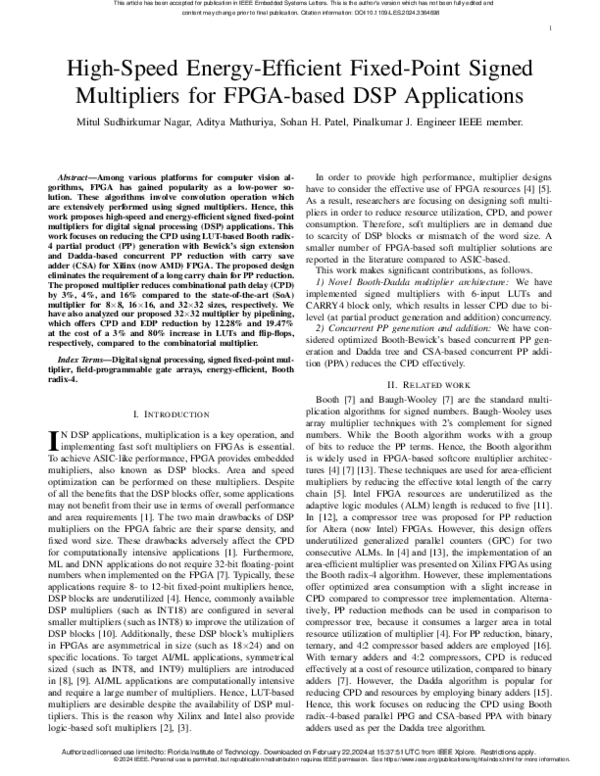 Pdf High Speed Energy Efficient Fixed Point Signed Multipliers For Fpga Based Dsp Applications