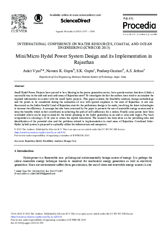 (PDF) Mini/Micro Hydel Power System Design and its Implementation in ...