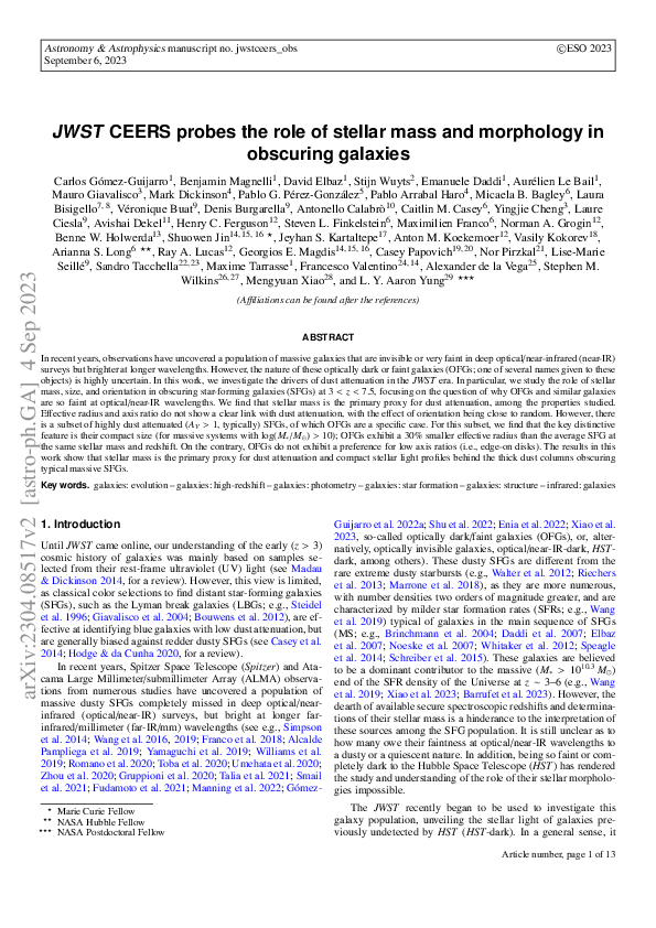 (PDF) JWST CEERS probes the role of stellar mass and morphology in ...