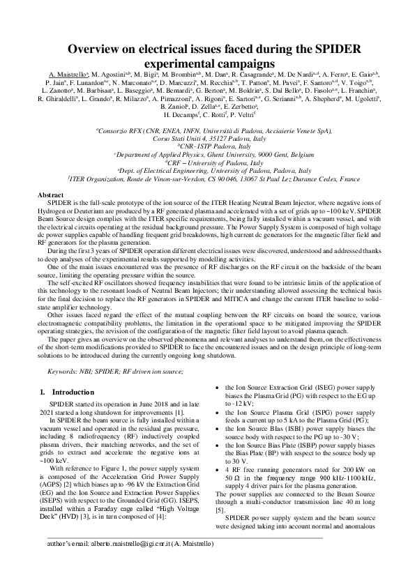 (PDF) Overview on electrical issues faced during the SPIDER ...