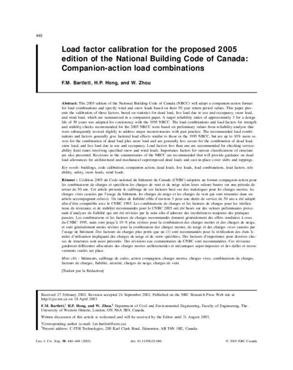 (PDF) Load factor calibration for the proposed 2005 edition of the ...