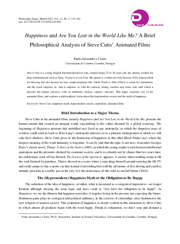 (PDF) Happiness and Are You Lost in the World Like Me? A Brief ...