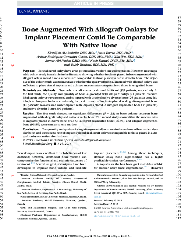 (PDF) Bone Augmented With Allograft Onlays for Implant Placement Could ...