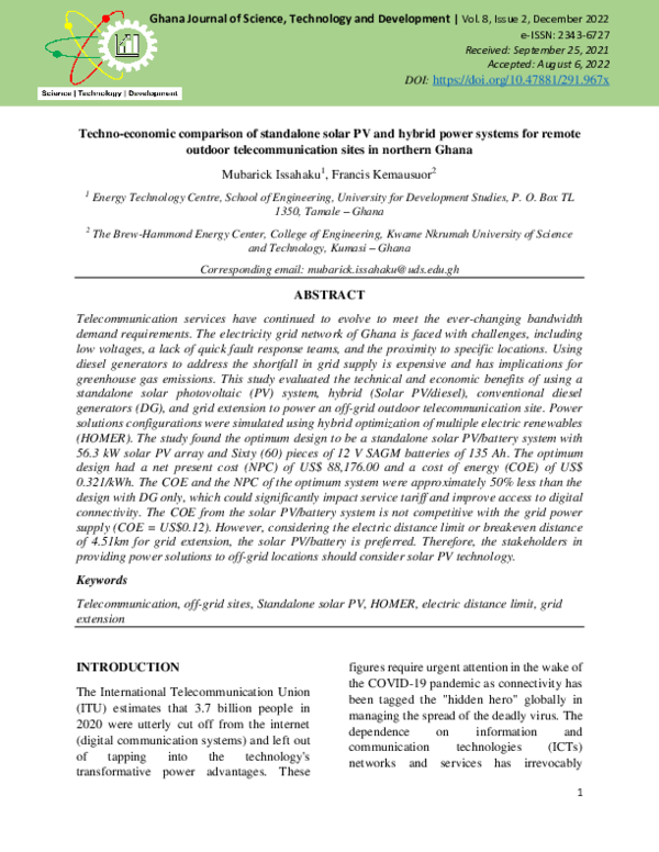 (PDF) Techno-economic comparison of standalone solar PV and hybrid ...