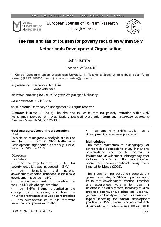 (PDF) The rise and fall of tourism for poverty reduction within SNV ...