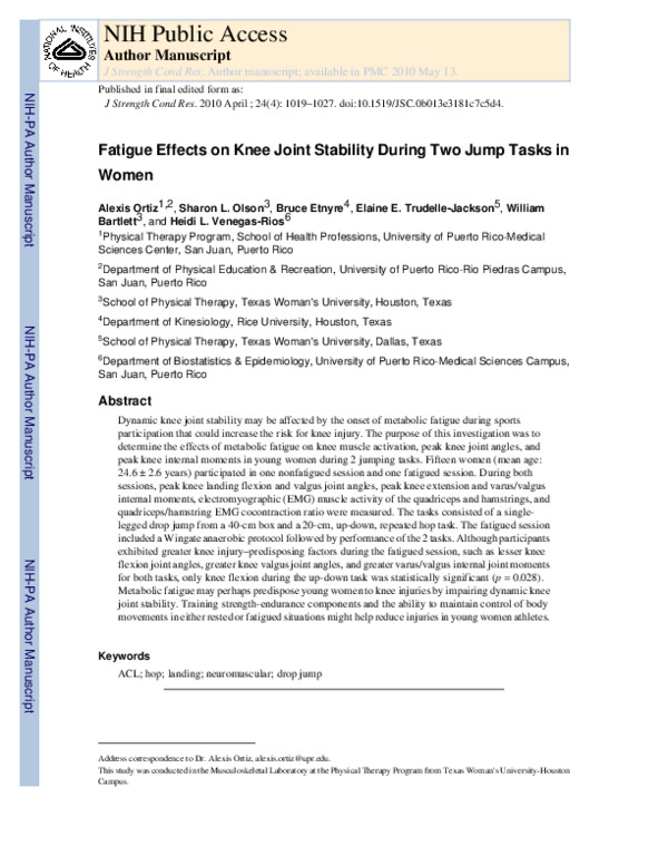 (PDF) Fatigue Effects on Knee Joint Stability During Two Jump Tasks in ...