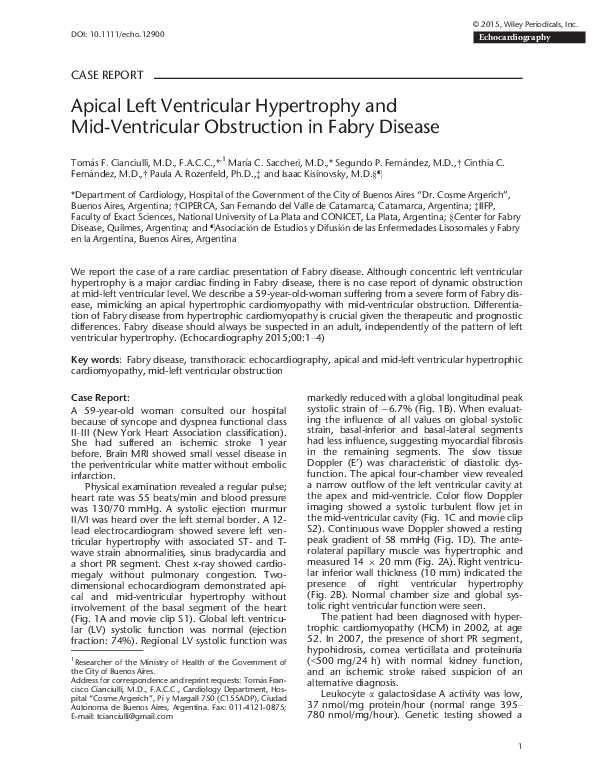 (PDF) Apical Left Ventricular Hypertrophy and Mid-Ventricular Obstruction in Fabry Disease
