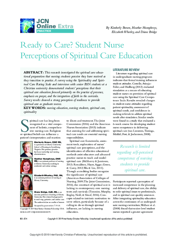 (PDF) Ready to Care? Student Nurse Perceptions of Spiritual Care Education