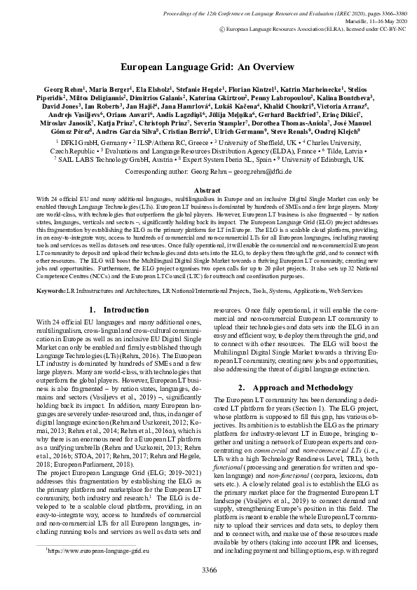 (PDF) European Language Grid: An Overview