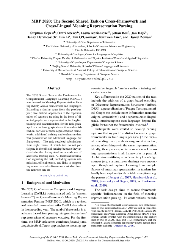 (PDF) MRP 2020: The Second Shared Task on Cross-Framework and Cross-Lingual Meaning ...