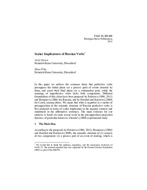(PDF) Scalar Implicatures of Russian Verbs