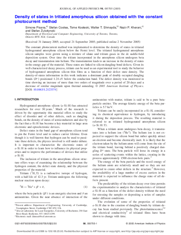 (PDF) Density of states in tritiated amorphous silicon obtained with ...