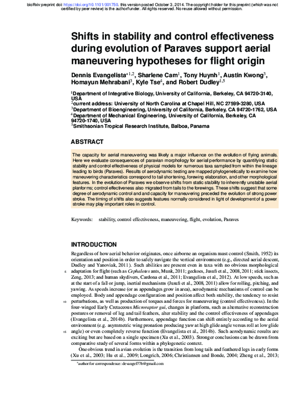 (PDF) Shifts in stability and control effectiveness during evolution of ...