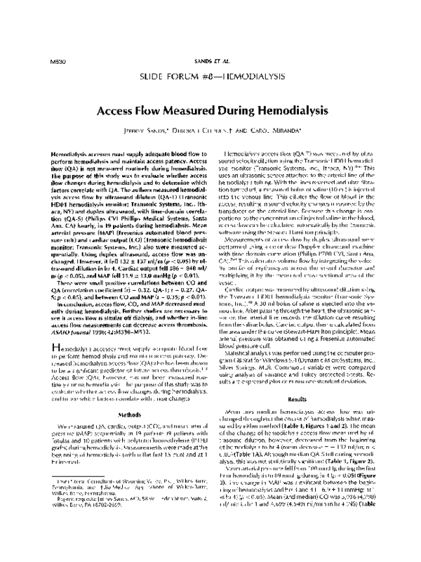 (PDF) Access Flow Measured During Hemodialysis