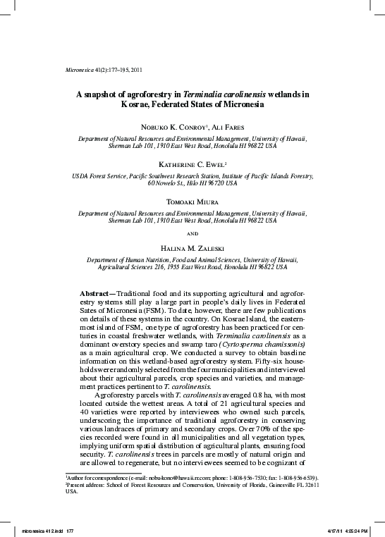 (PDF) A snapshot of agroforestry in Terminalia carolinensis wetlands in ...
