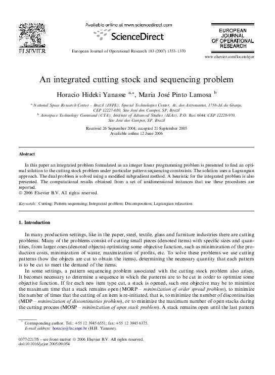 (PDF) An integrated cutting stock and sequencing problem | Horacio Yanasse - Academia.edu