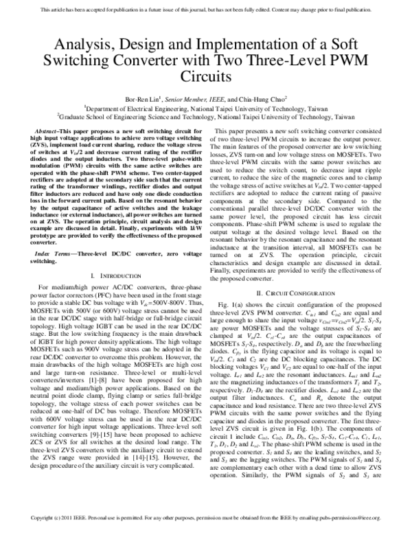 (PDF) Analysis, Design, and Implementation of a Soft-Switching Converter With Two Three-Level ...
