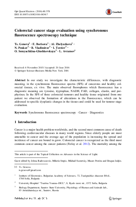 (PDF) Colorectal cancer stage evaluation using synchronous fluorescence ...