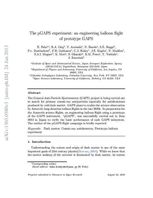 (PDF) The pGAPS experiment: An engineering balloon flight of prototype GAPS