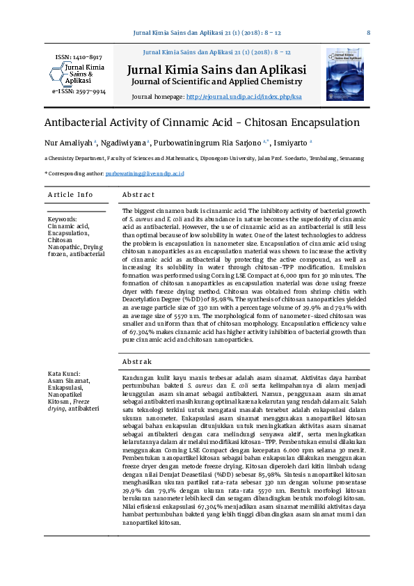 (PDF) Antibacterial Activity of Cinnamic Acid - Chitosan Encapsulation
