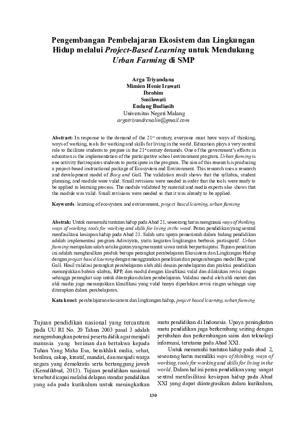 (PDF) Pengembangan Pembelajaran Ekosistem dan Lingkungan Hidup melalui Project-Based Learning ...