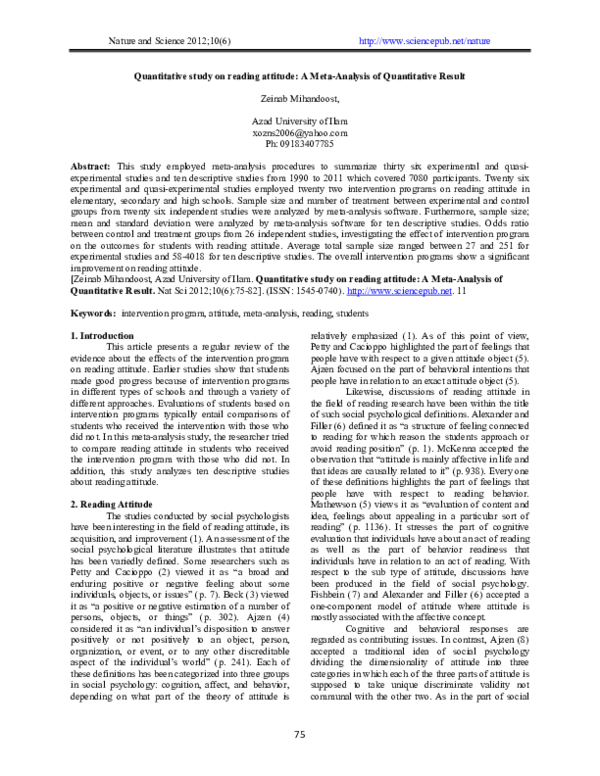 (PDF) Quantitative study on reading attitude: A Meta-Analysis of Quantitative Result