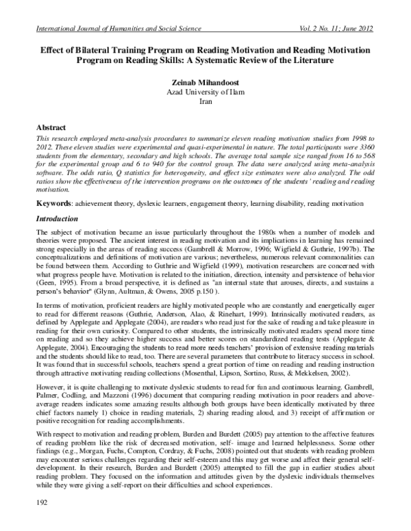(PDF) Effect of Bilateral Training Program on Reading Motivation and ...