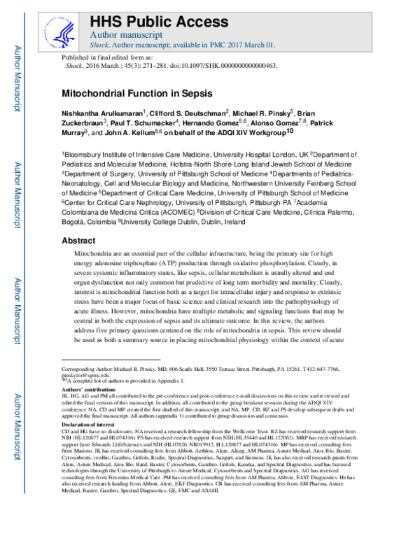 (PDF) Mitochondrial Function in Sepsis