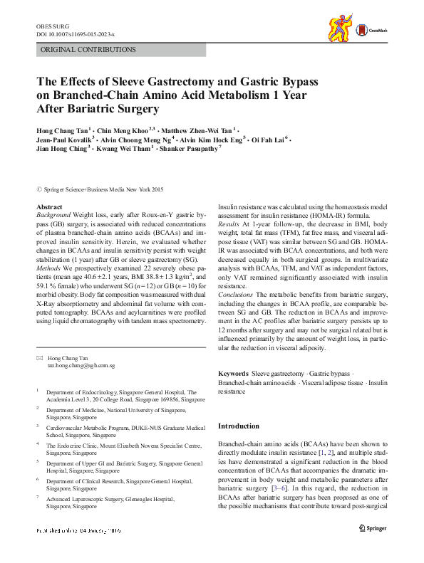 (PDF) The Effects of Sleeve Gastrectomy and Gastric Bypass on Branched ...