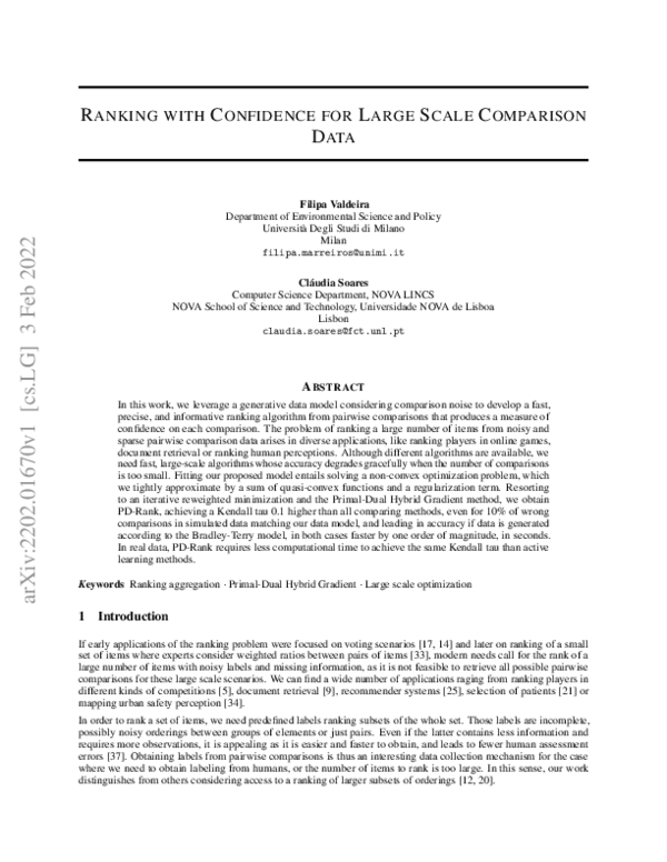 (PDF) Ranking with Confidence for Large Scale Comparison Data