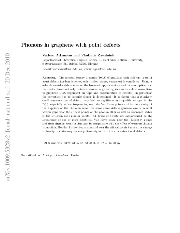 (PDF) Phonons in graphene with point defects